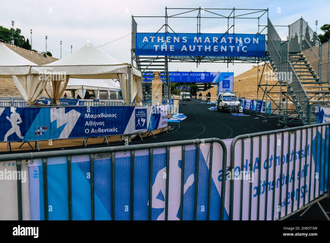 Athens, Greece - November 11, 2021 Preparation for the Athens Marathon ...