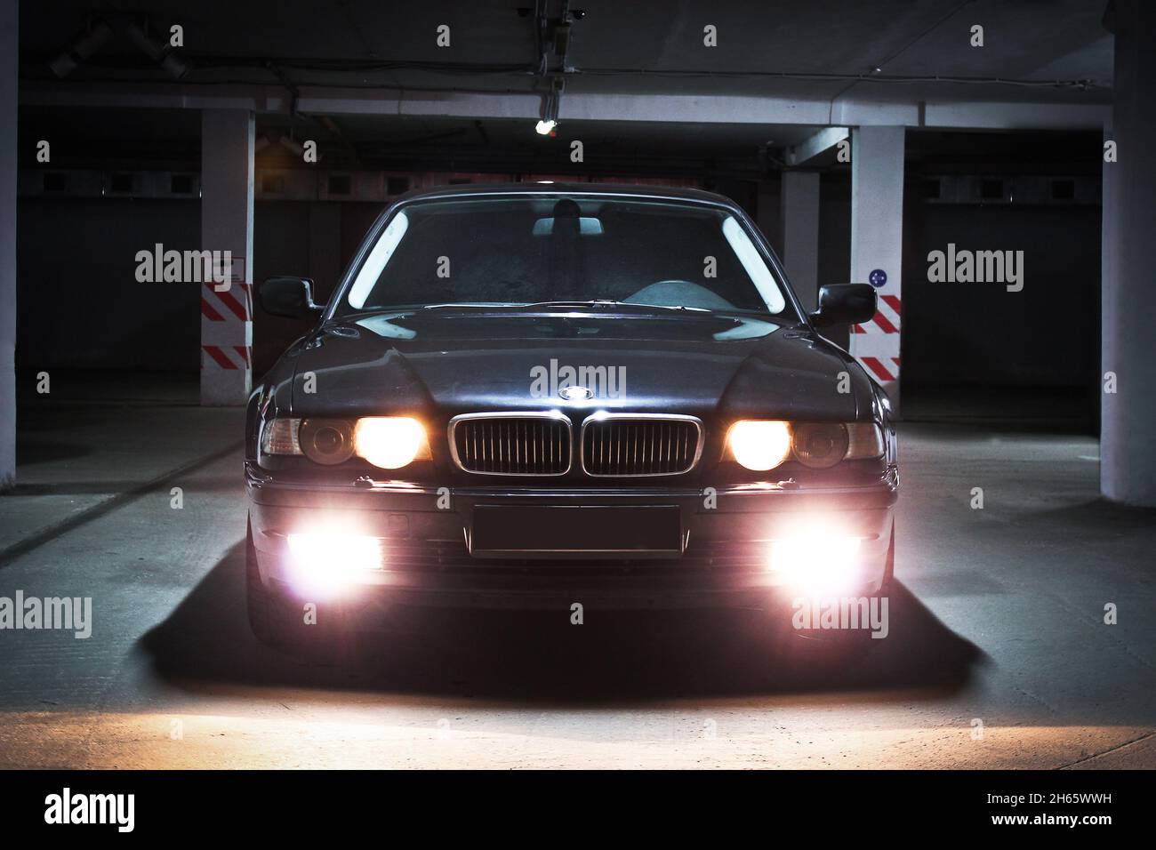 Chernigov, Ukraine - January 7, 2014: Underground parking. BMW 7 (e38 ...