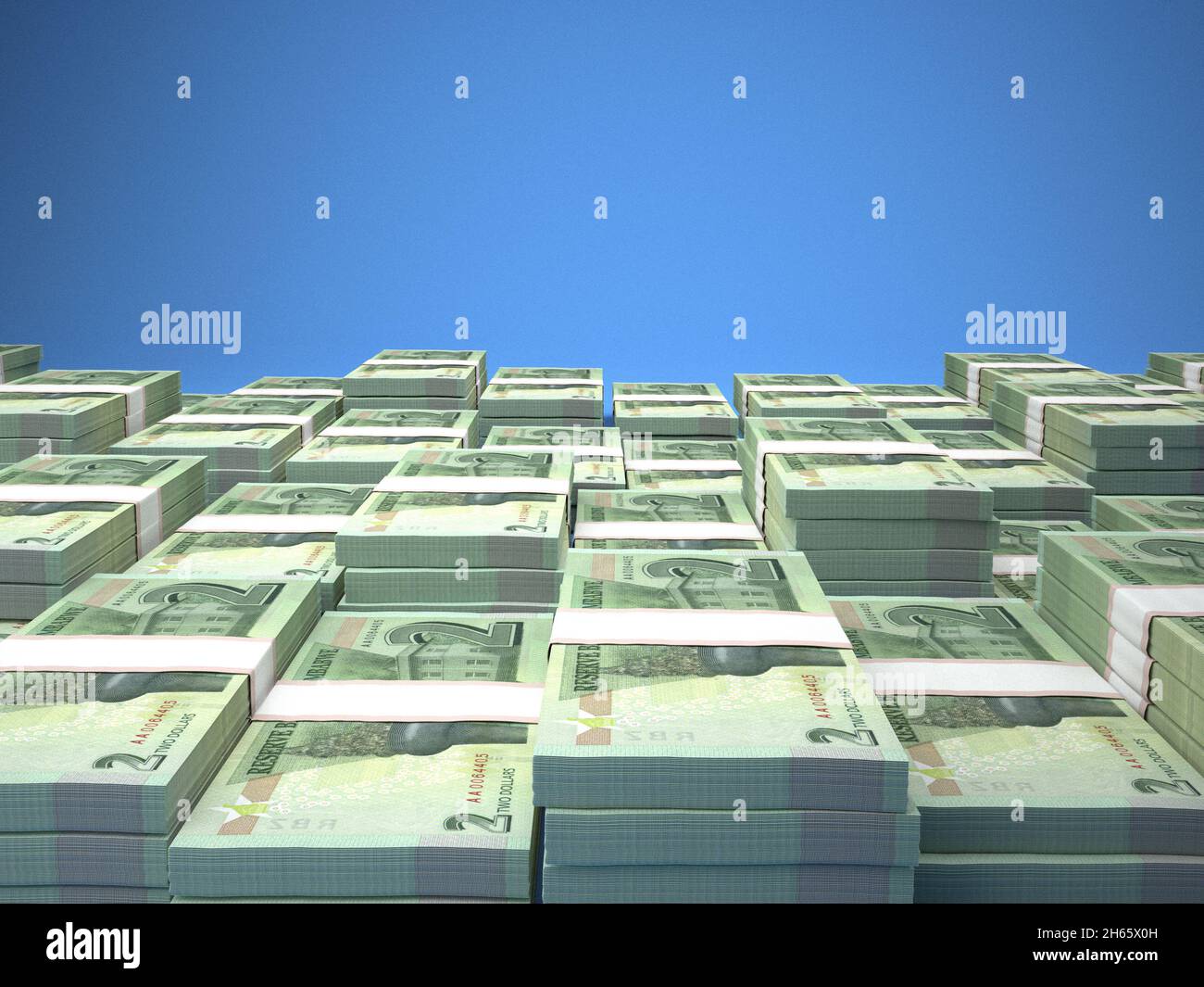 Money of Zimbabwe. Zimbabwean dollar bills. ZWL banknotes. 2 dollars ...