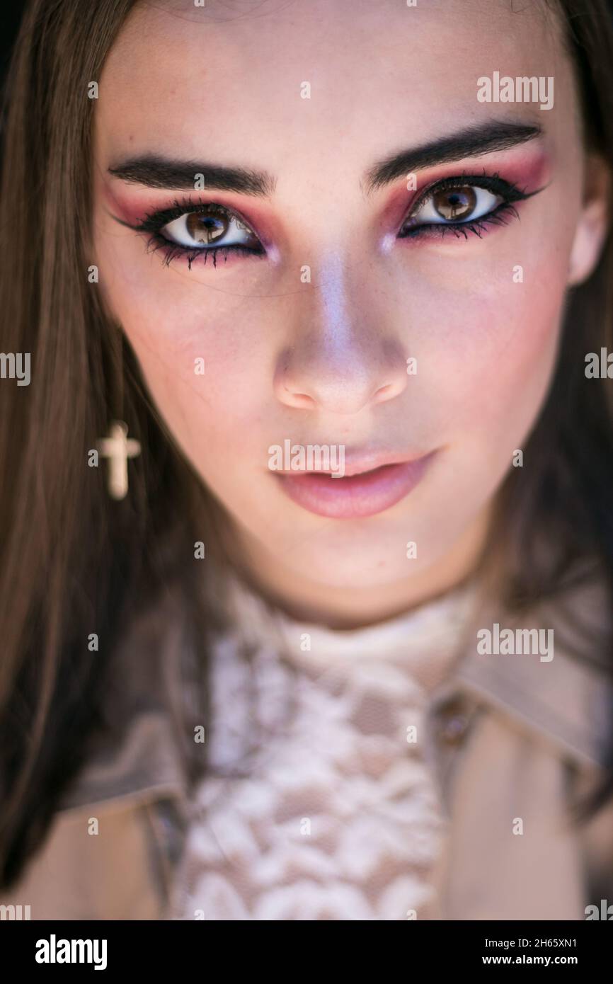Closeup of beautiful hispanic model with amazing hair Stock Photo - Alamy