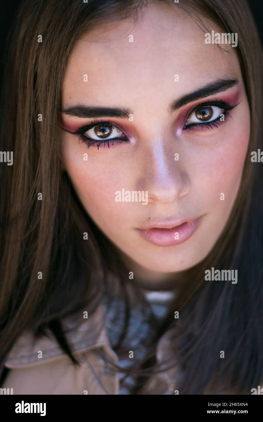 Closeup of beautiful hispanic model with amazing hair Stock Photo - Alamy