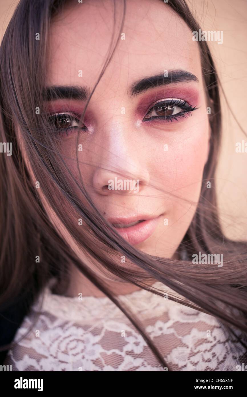 Closeup of beautiful hispanic model with amazing hair Stock Photo - Alamy