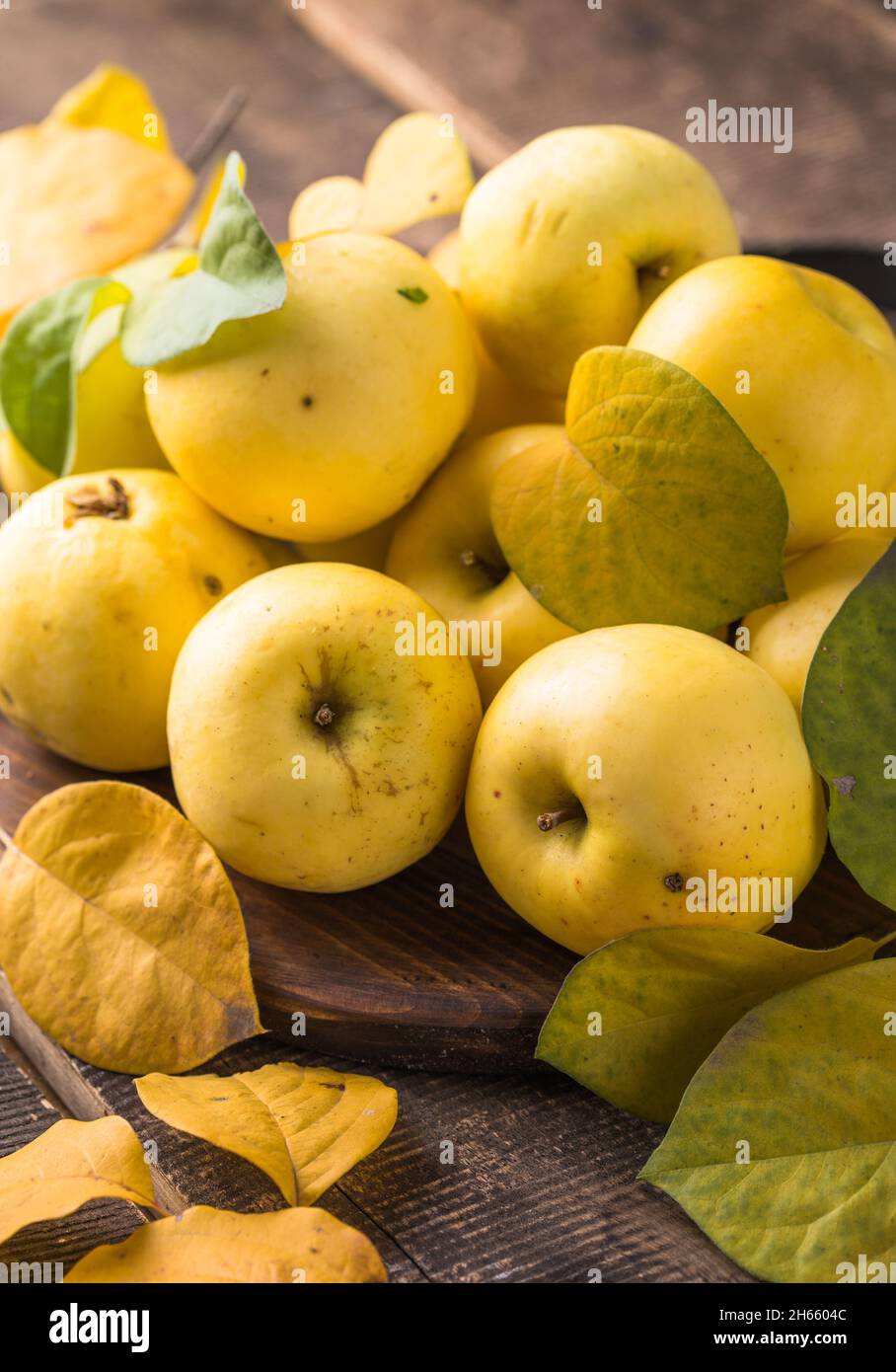 Ripe Apples on Wooden board On The Rustic Table. Collection and sale of ...