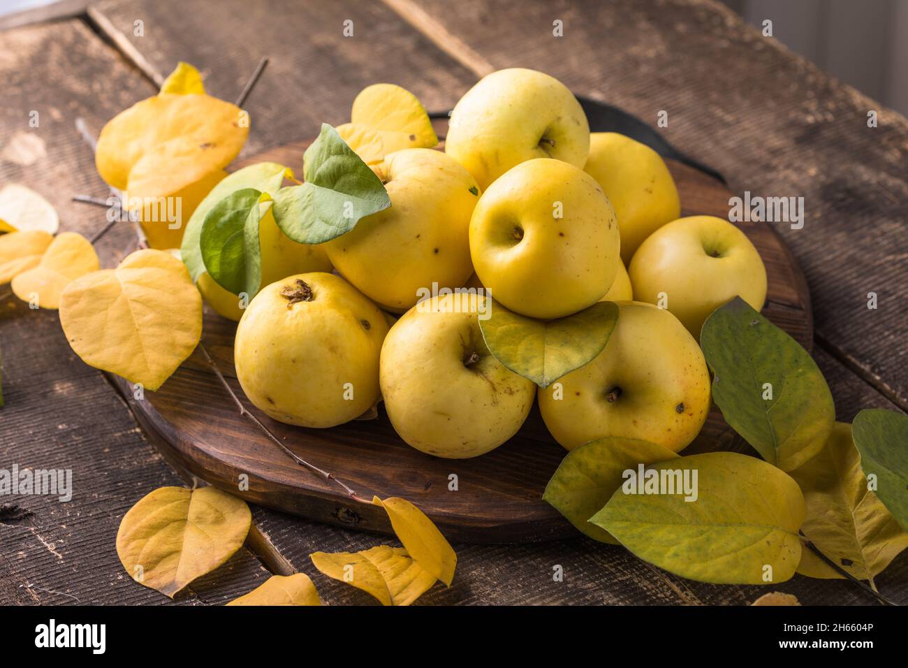 Ripe Apples on Wooden board On The Rustic Table. Collection and sale of ...