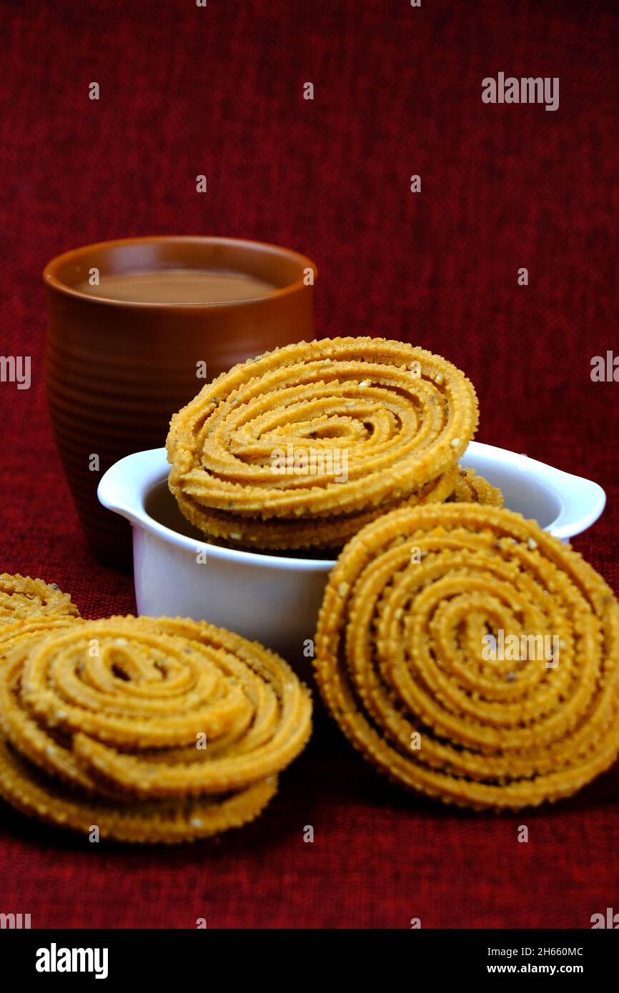 Indian Traditional Snack Chakli, a spiral shaped, Chakali or murukku ...