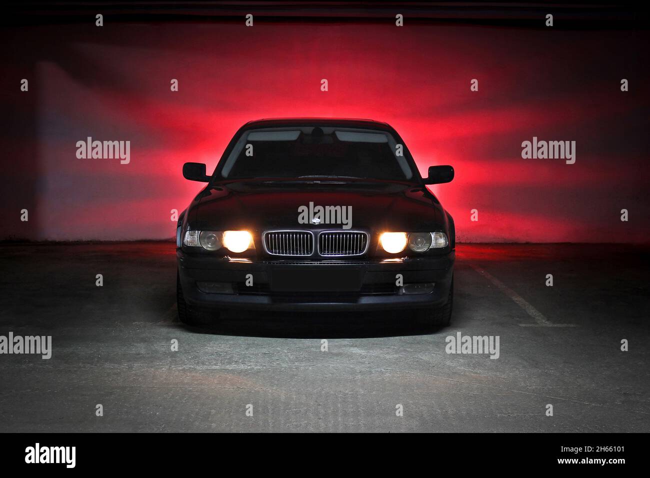 Chernigov, Ukraine - January 7, 2014: Underground parking. BMW 7 (e38 ...