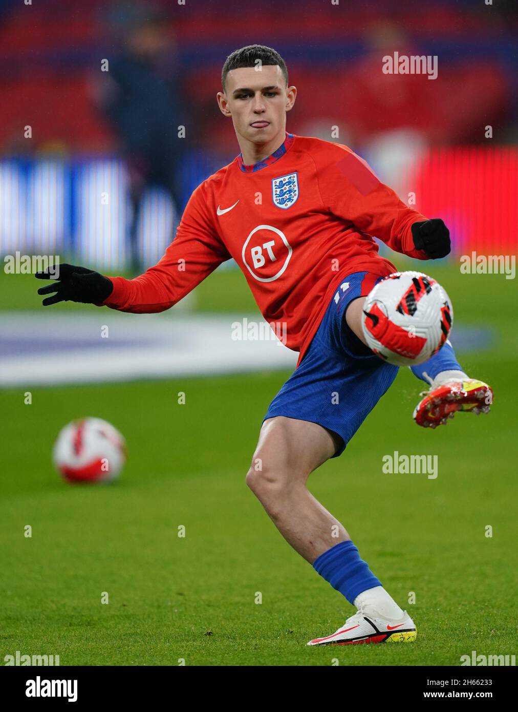 England's Phil Foden warming up before the FIFA World Cup Qualifying ...