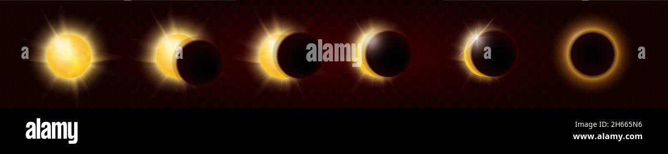 Total and partial solar eclipse in full cycle, realistic sun glow and ...