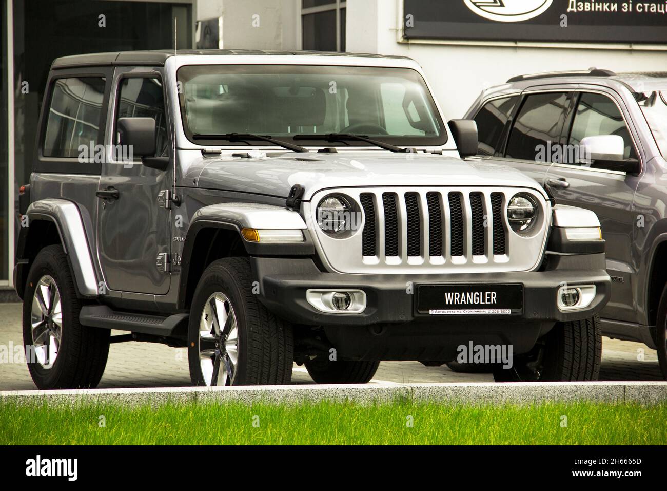 Kiev, Ukraine - April 21, 2020: Gray SUV Jeep Wrangler in the city ...