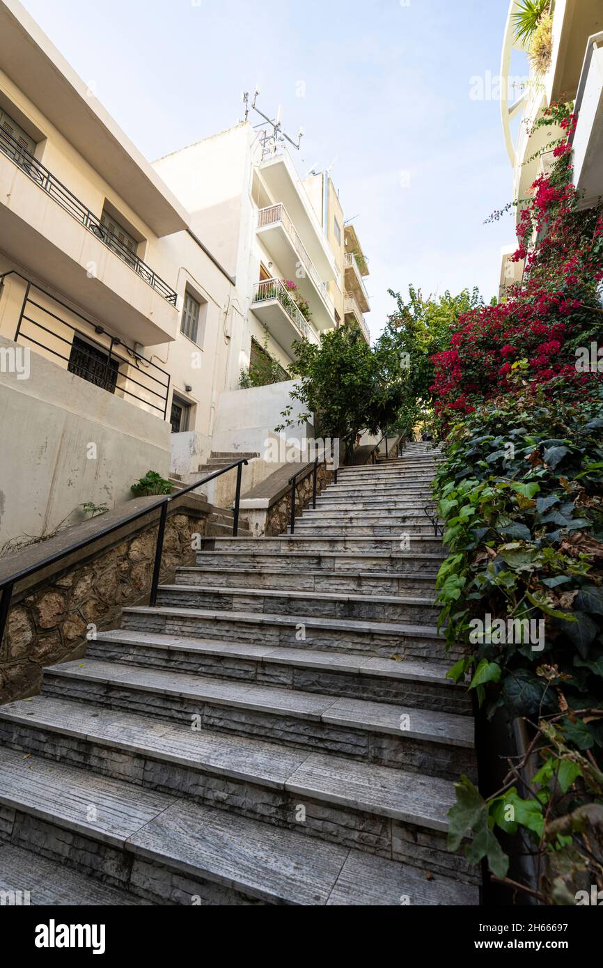 Athens, Greece. November 2021. the stairway to go up to the Lycabettus ...
