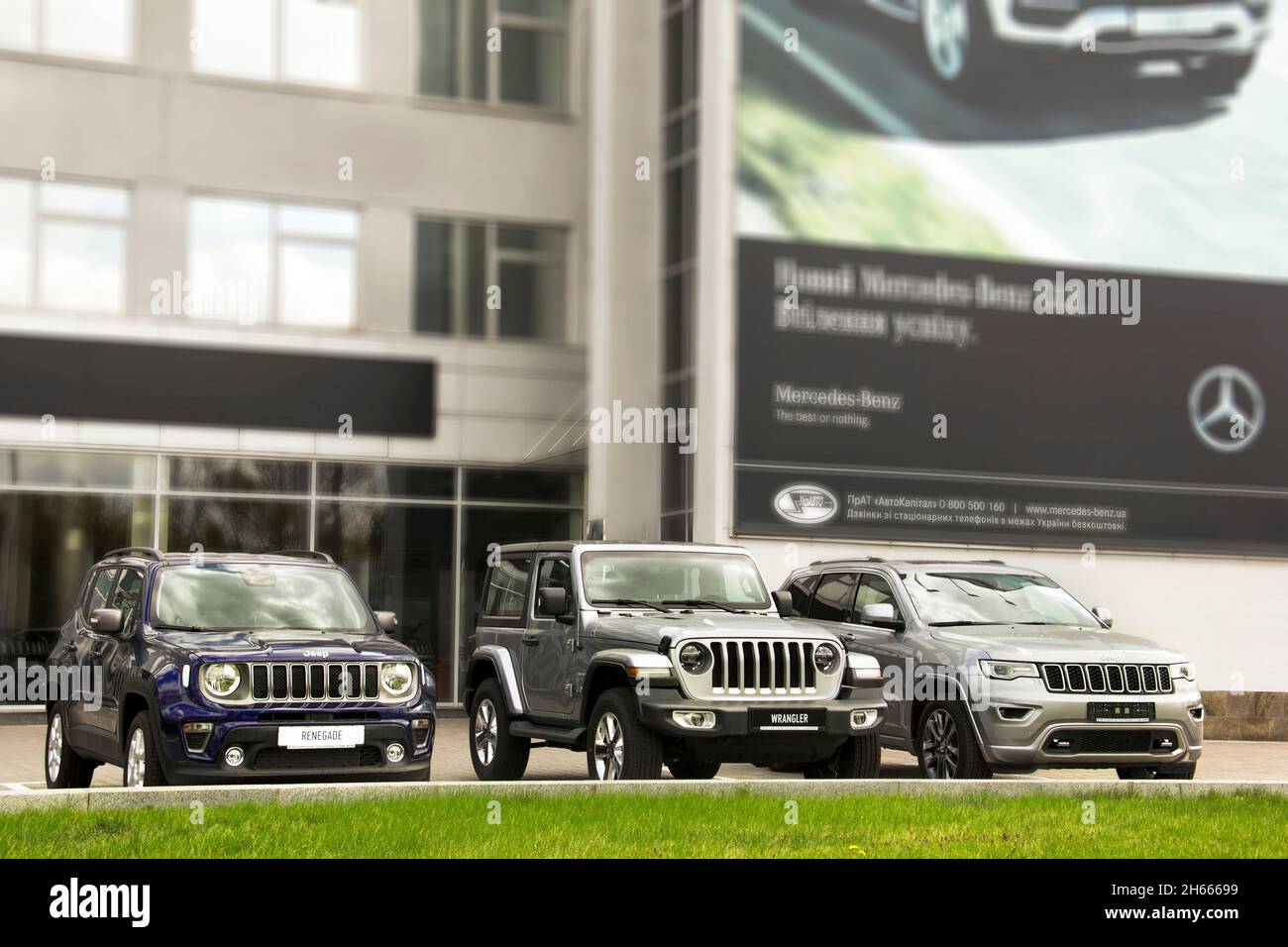 Kiev, Ukraine - April 21, 2020: Three SUVs Jeep in the city. Jeep ...