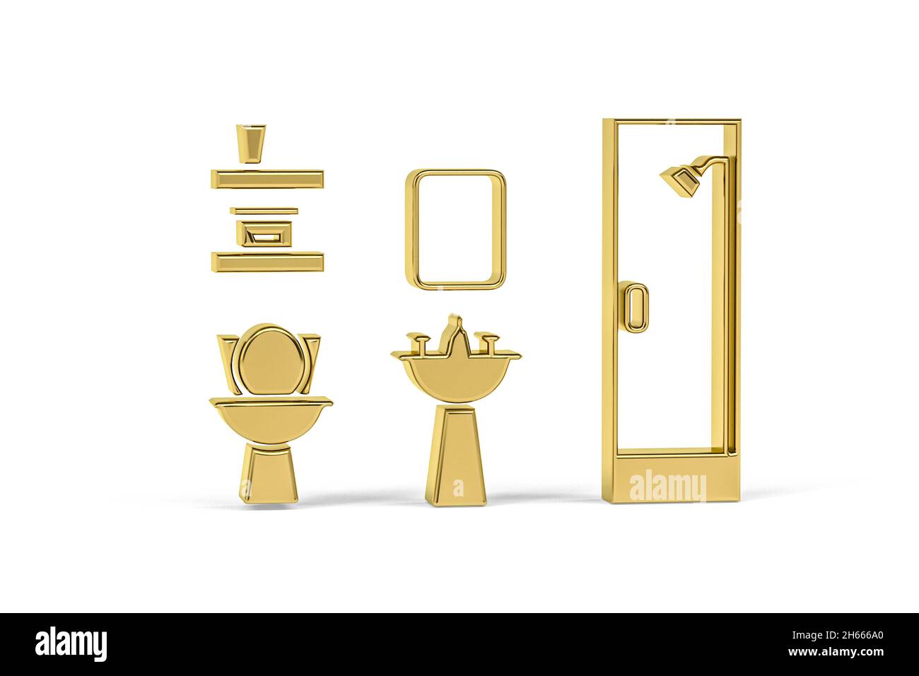 Golden 3d bathroom icon isolated on white background - 3d render Stock ...