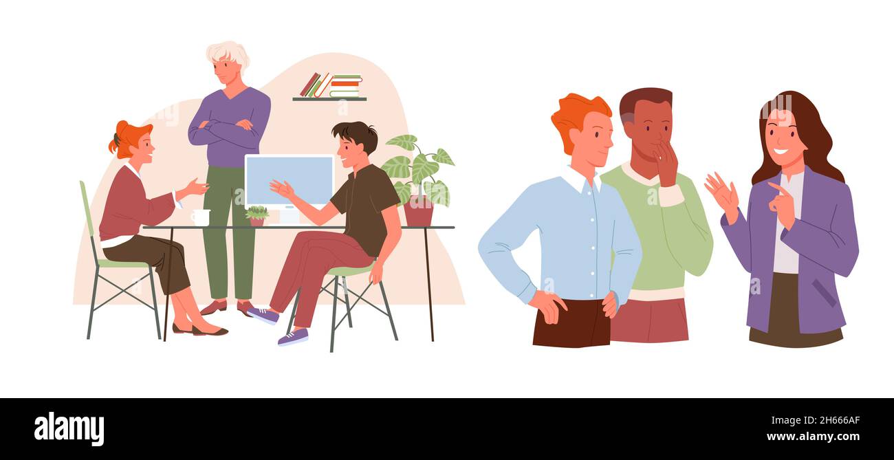 Cartoon brainstorm teamwork of employees group, managers brainstorming ...