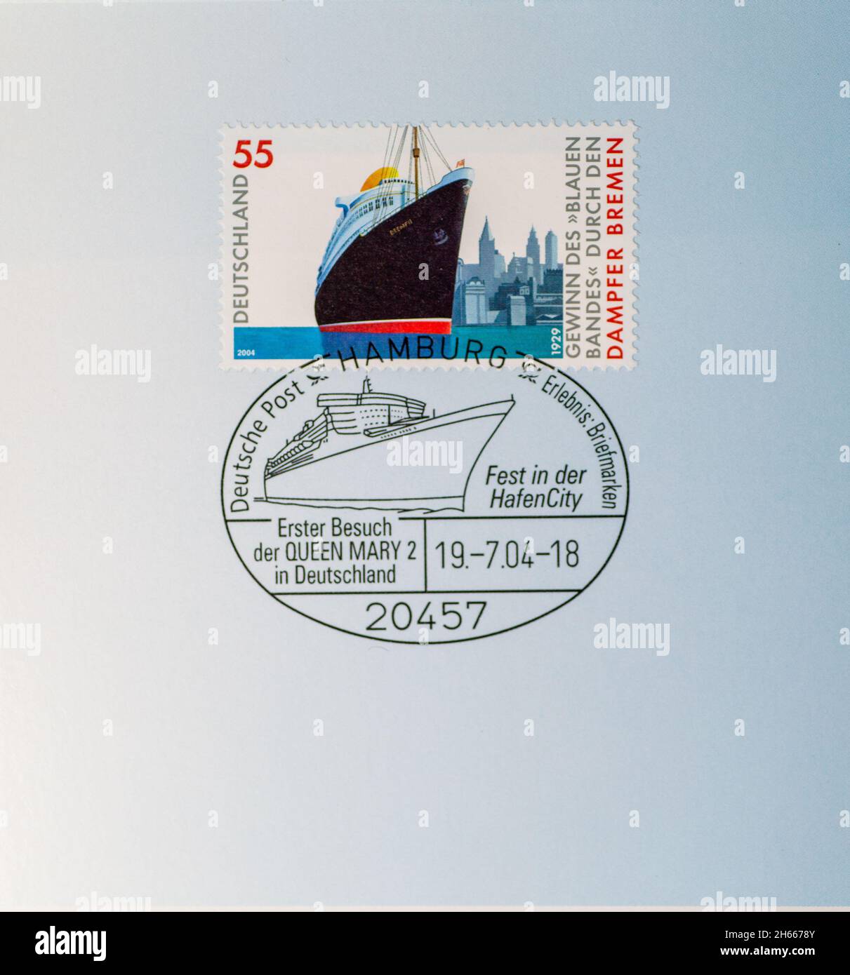 GERMANY - CIRCA 2004: the postal stamp shows an ocean ship in front of ...