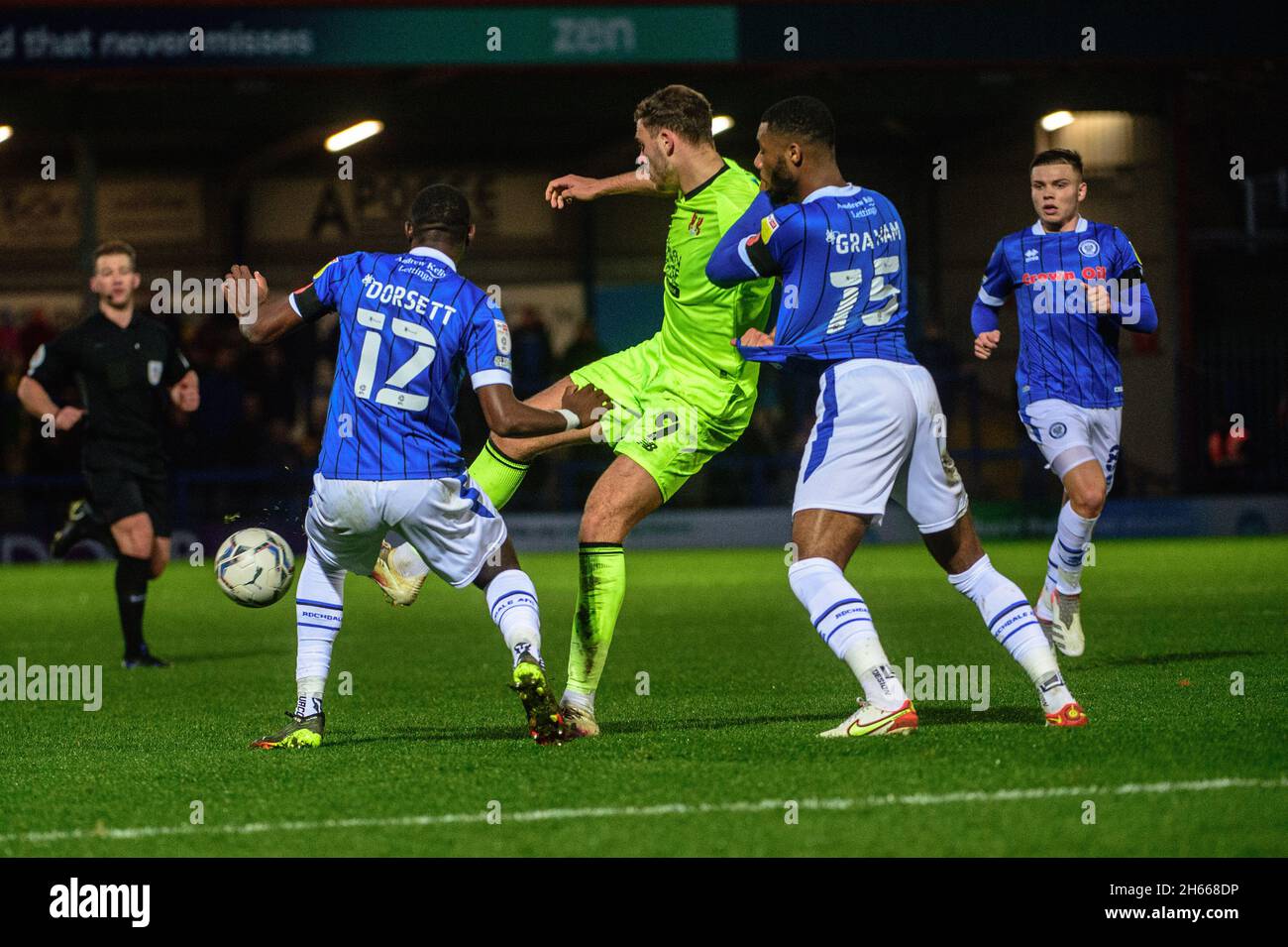 ROCHDALE, GBR. NOV 13TH Harry Smith of Leyton Orient FC gets the ball ...