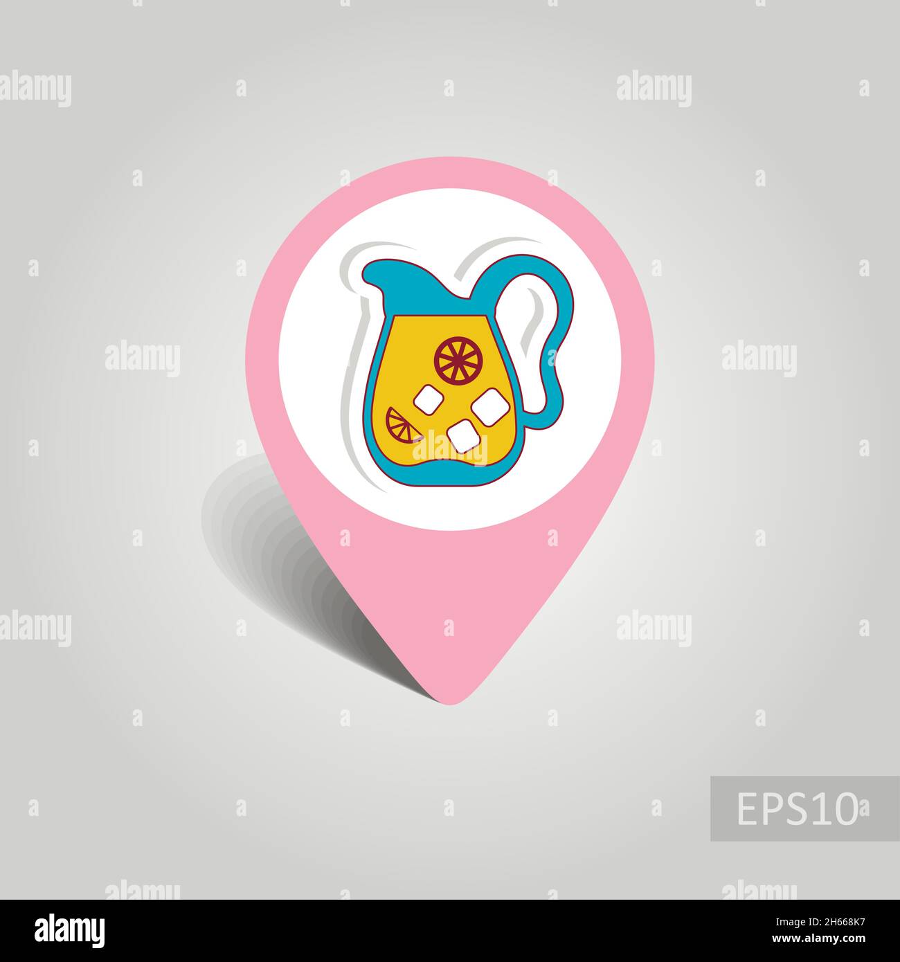 Jug of lemonade with slices of citrus and ice vector pin map icon ...