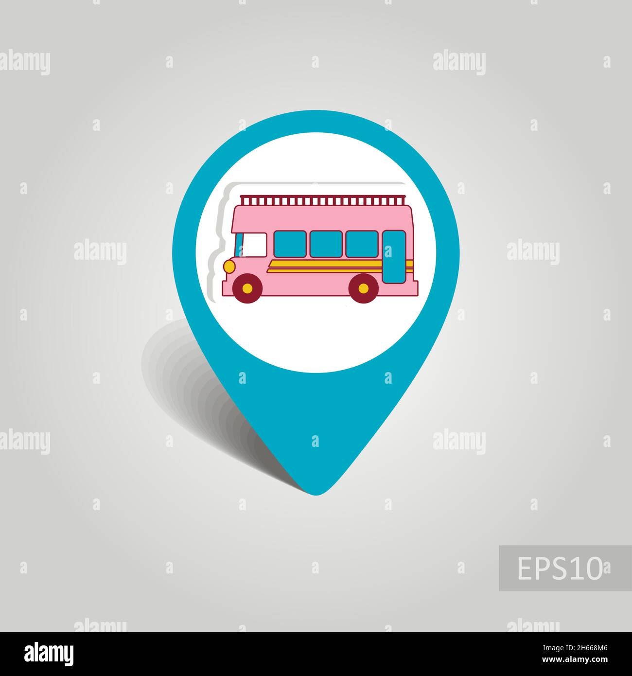 Double decker open top sightseeing and city bus vector pin map icon ...