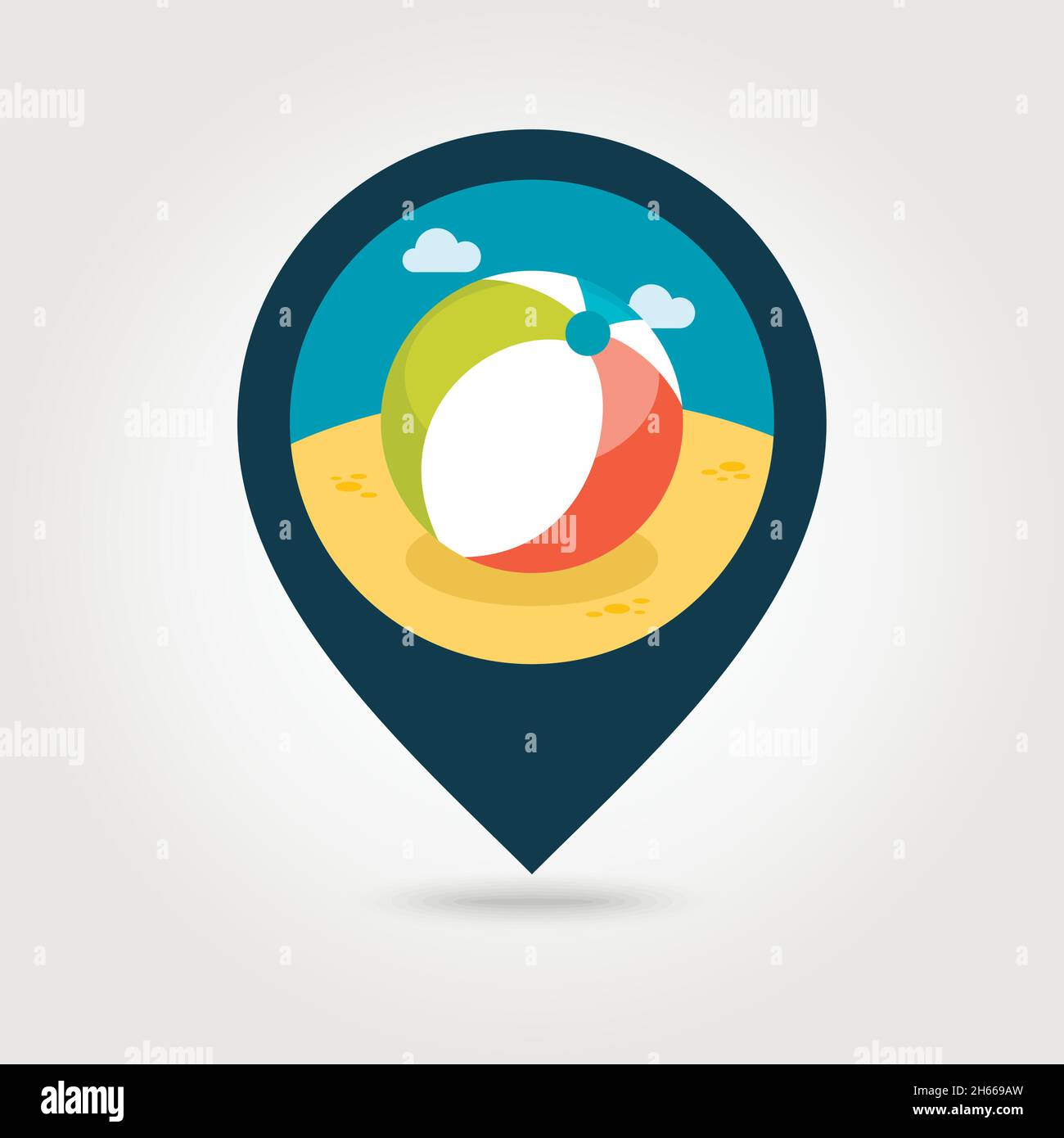 Beach Ball vector pin map icon. Map pointer. Summer Map markers ...