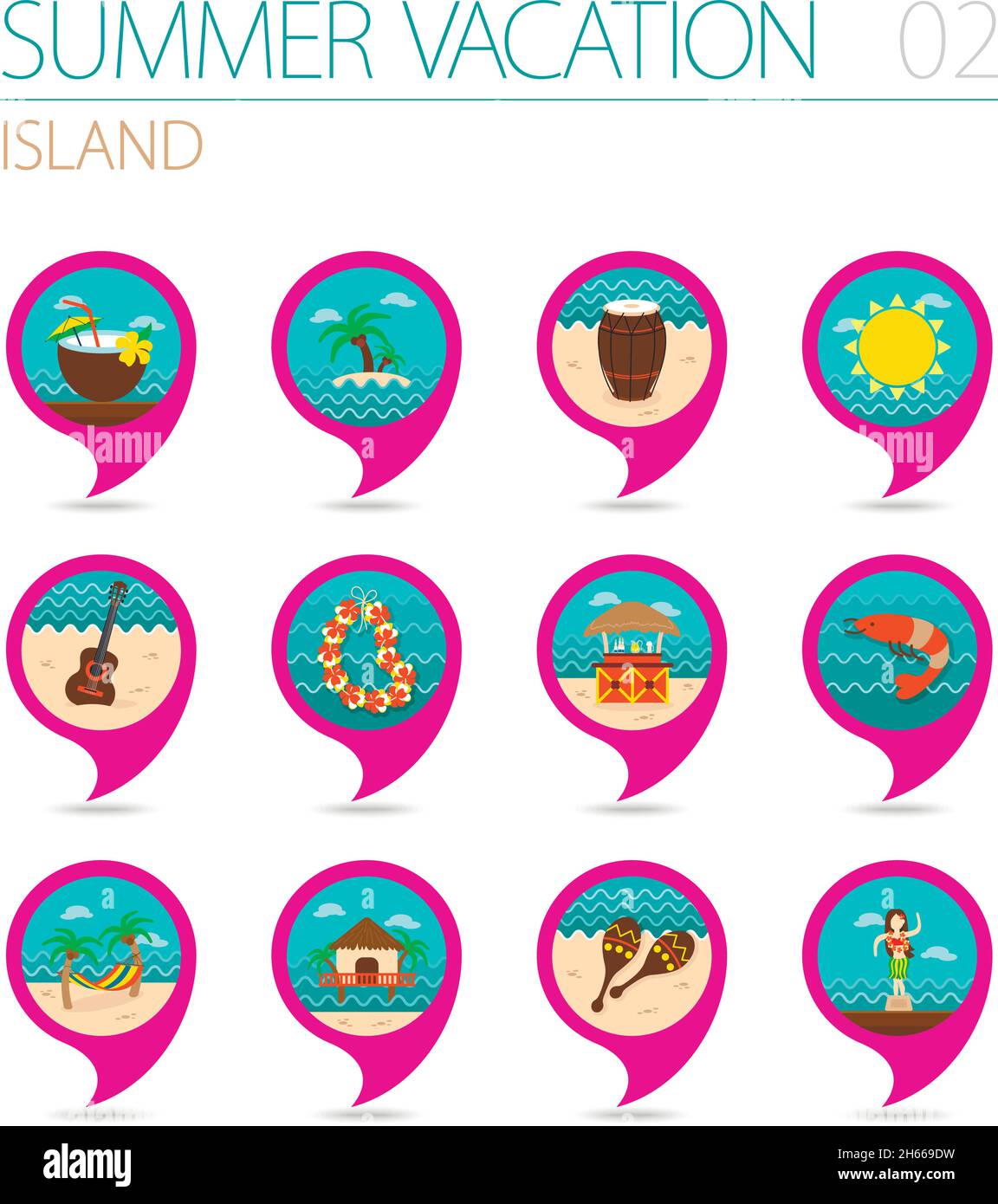 Island beach vector pin map icon set. Summer time Map pointer. Map ...
