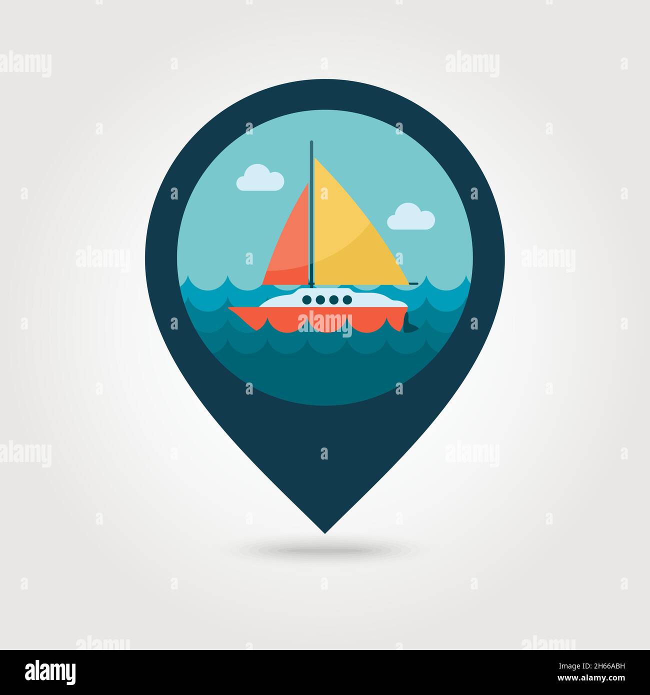 Boat with a Sail vector pin map icon. Marine Map pointer. Summer Map ...