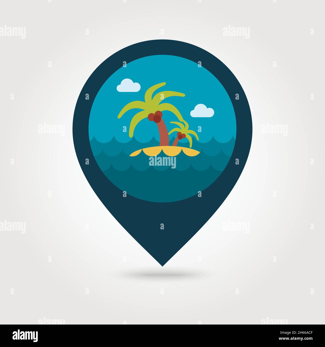Island with palm trees vector pin map icon. Beach Map pointer. Summer ...