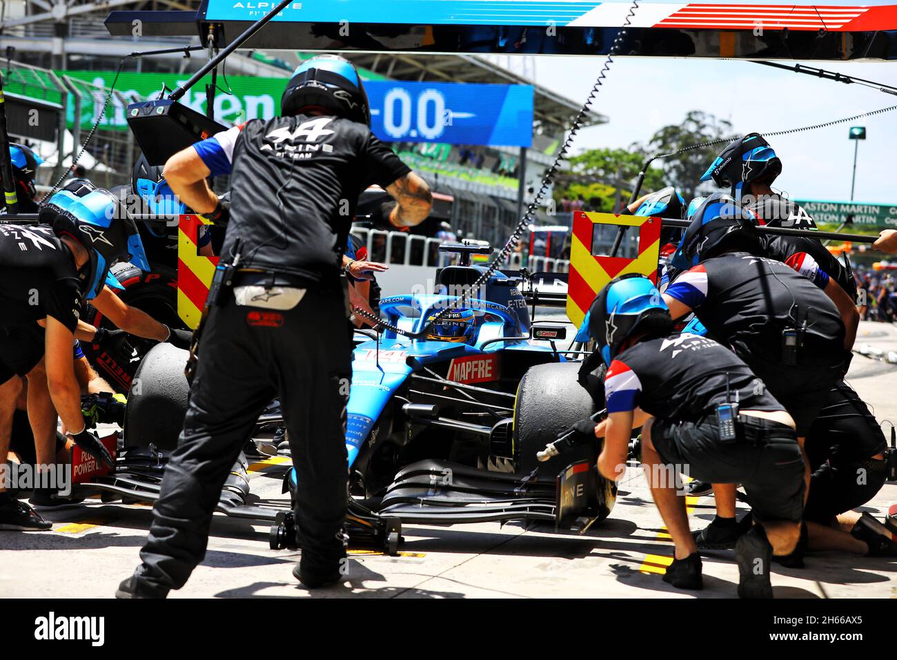 Fernando Alonso (ESP) Alpine F1 Team A521 in the pits. 13.11.2021 ...