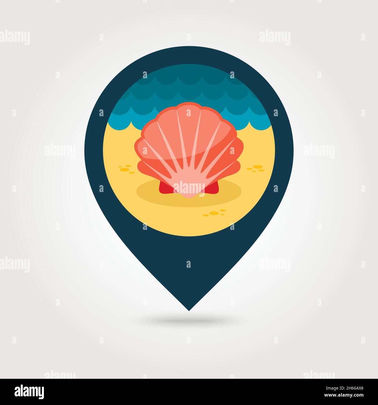 Seashell vector pin map icon. Beach Map pointer. Summer Map markers ...