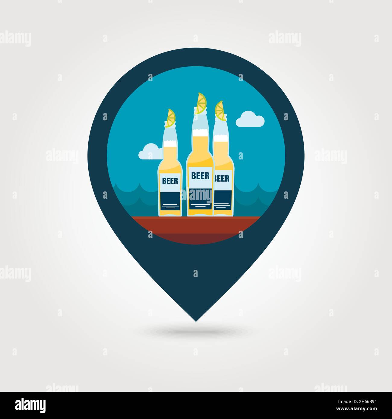 Beer bottle vector pin map icon. Beach Map pointer. Summer Map markers ...