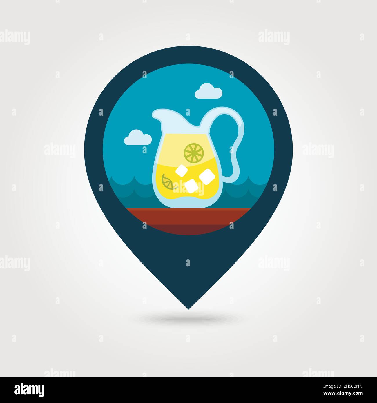 Jug of lemonade with slices of citrus and ice vector pin map icon ...