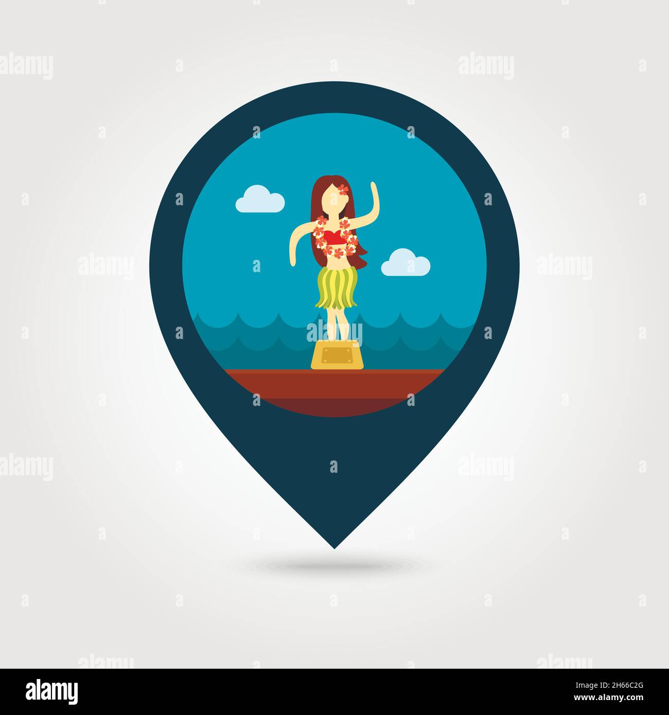Hula Dancer Statuette vector pin map icon. Map pointer. Summer Map ...