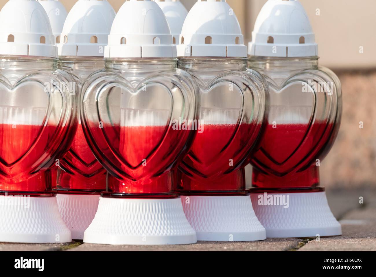Red and white candles in the colors of the Polish flag, national ...