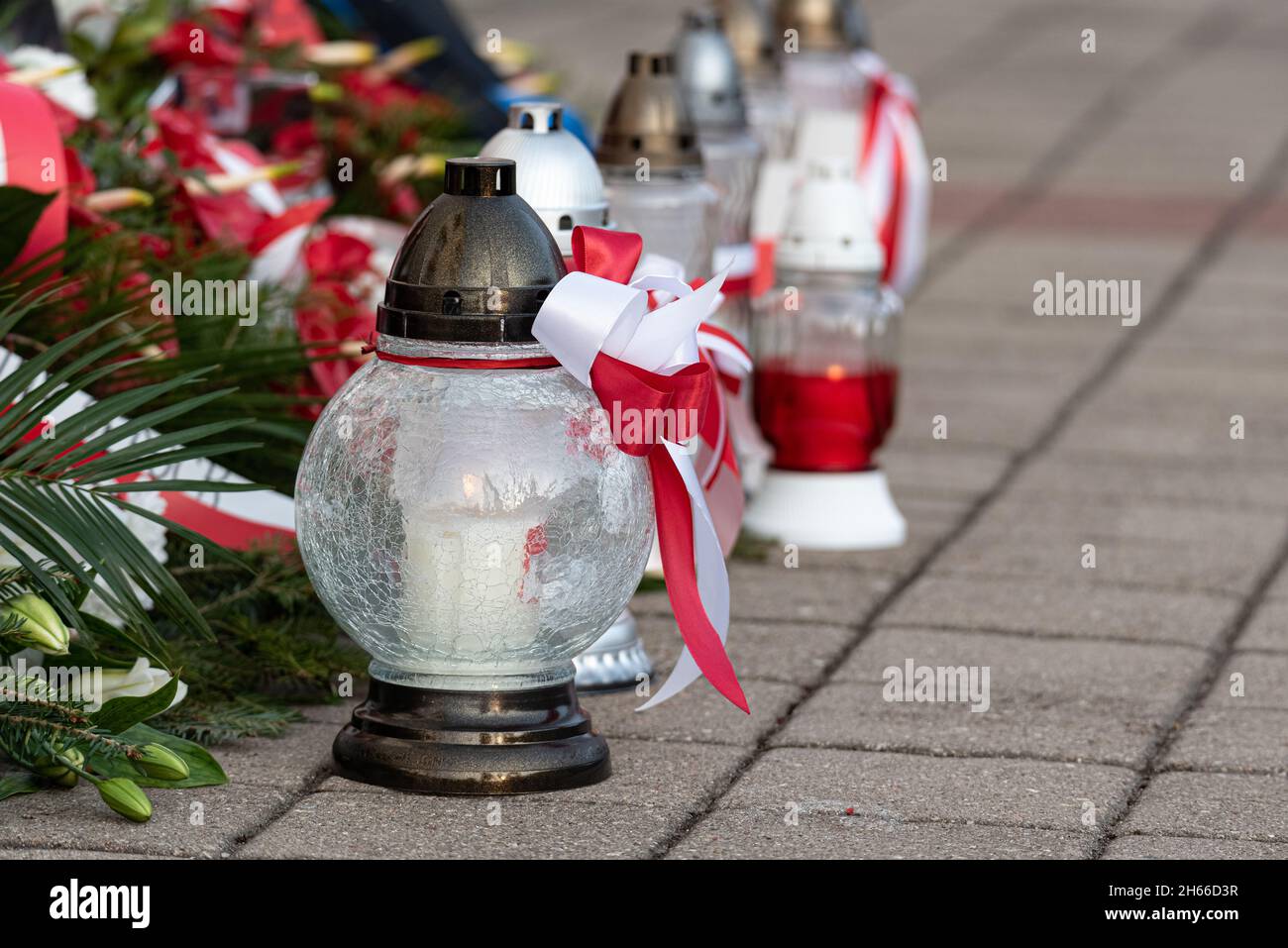 Red and white candles in the colors of the Polish flag, national ...