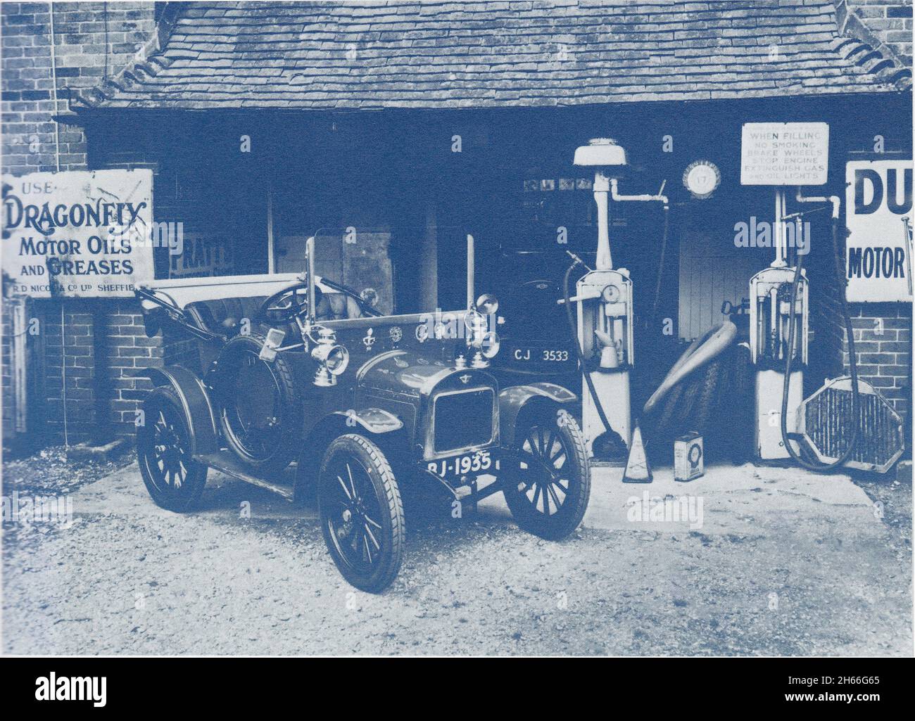 Vintage photo of reconstruction of a 1920s garage forecourt Stock Photo ...