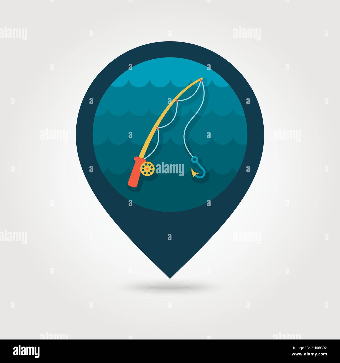 Fishing Rod vector icon. pin map icon. Beach Map pointer. Summer Map ...