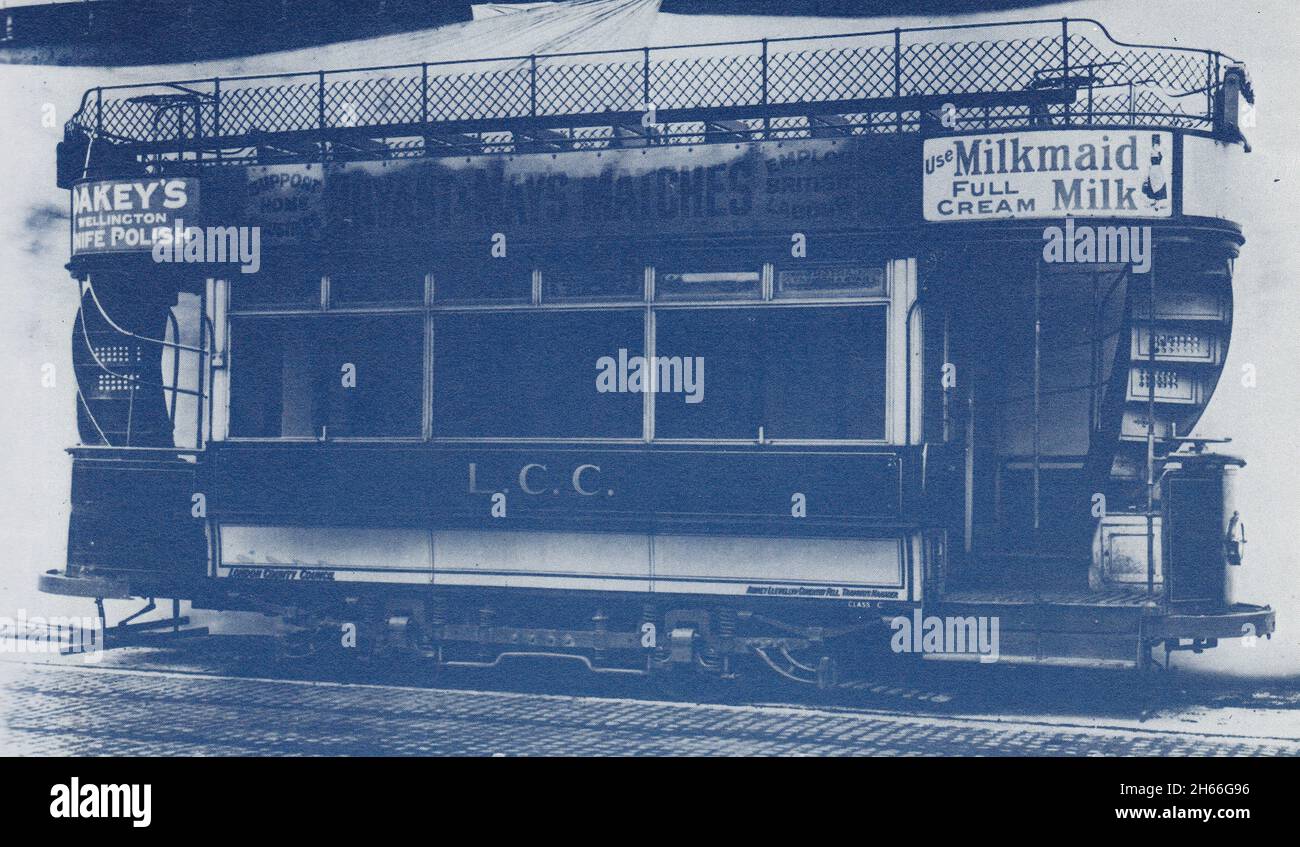 Vintage photo of early tram / bus - London Transport 1900s Stock Photo ...