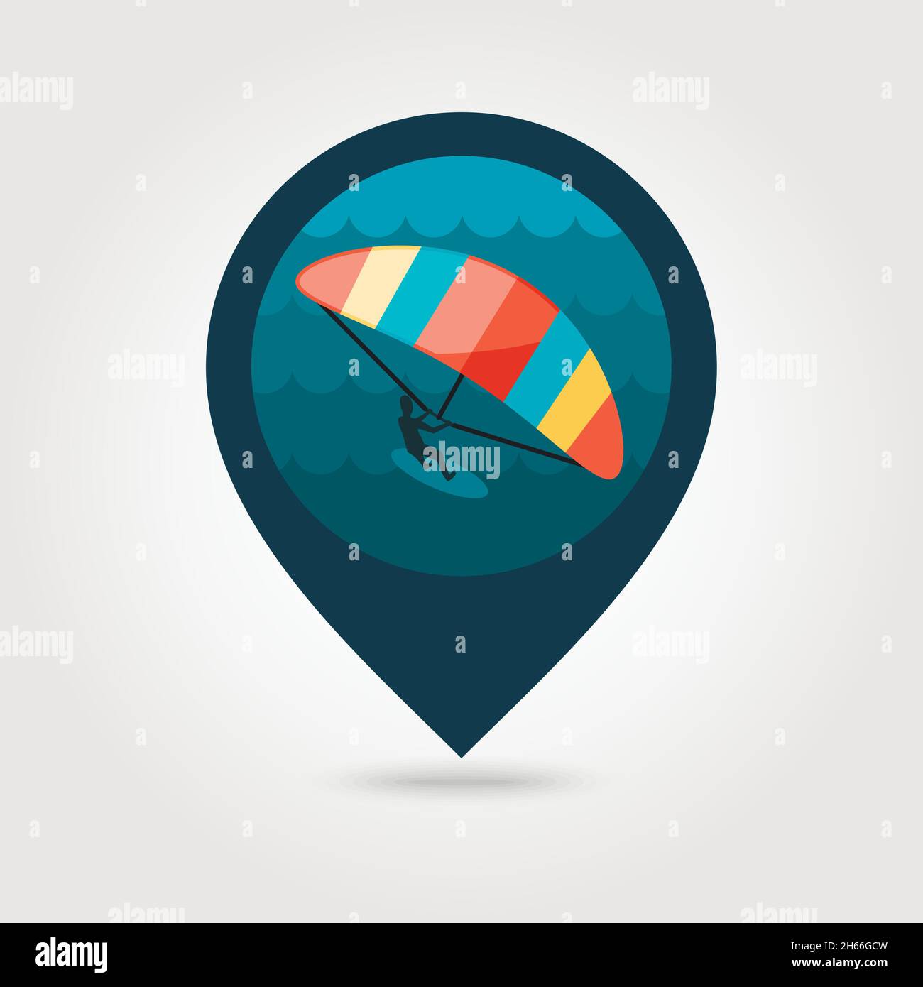 Kite boarding. Kite surfing vector pin map icon. Beach Map pointer ...