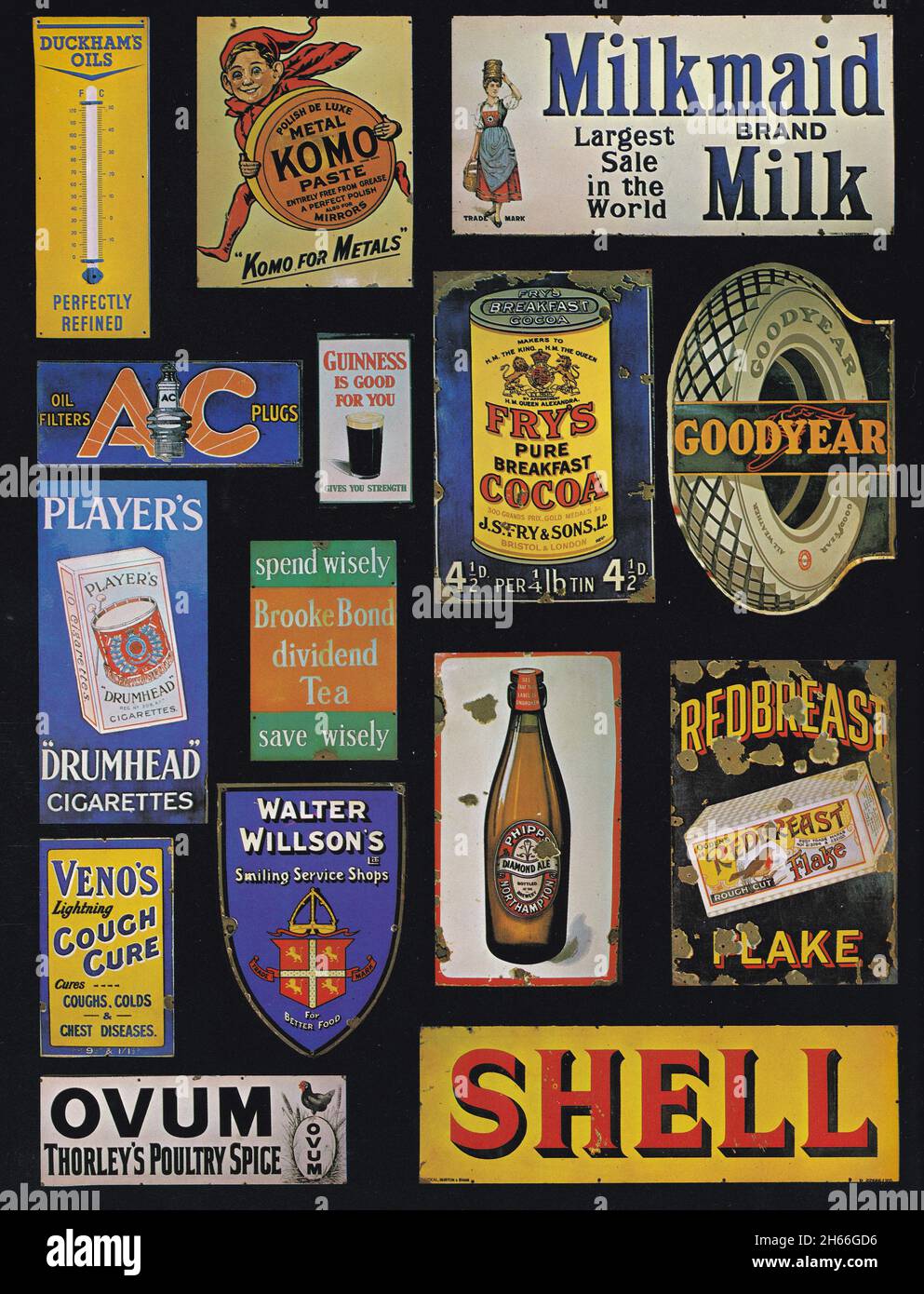 Vintage Enamel Signs of 1900s Stock Photo - Alamy