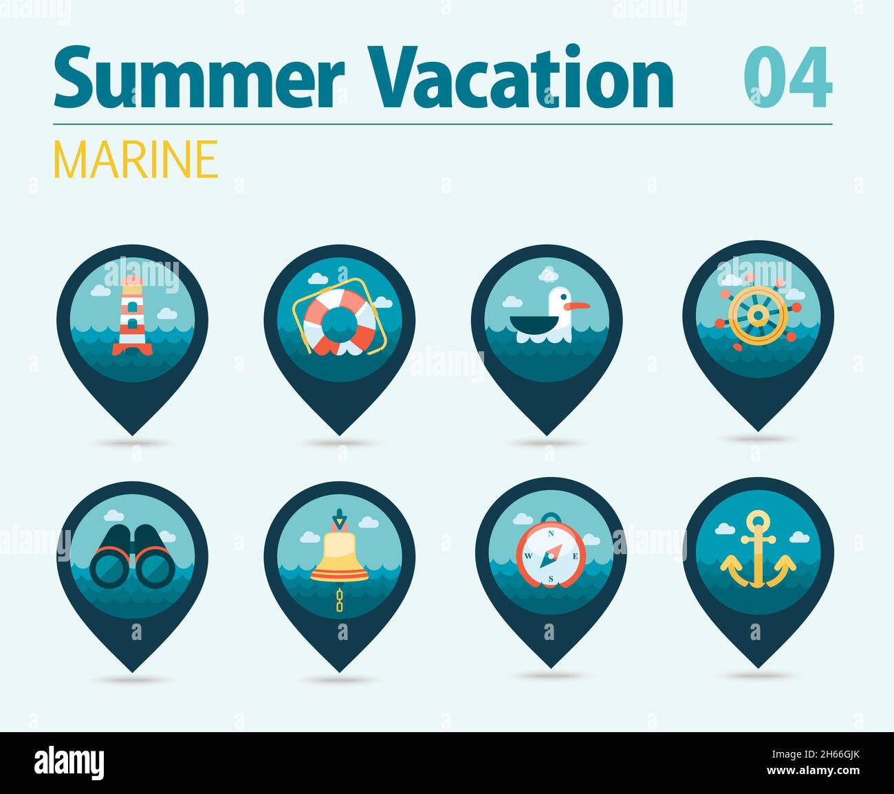 Marine pin map icon vector set. Travel Map pointer. Map markers, eps 10 ...