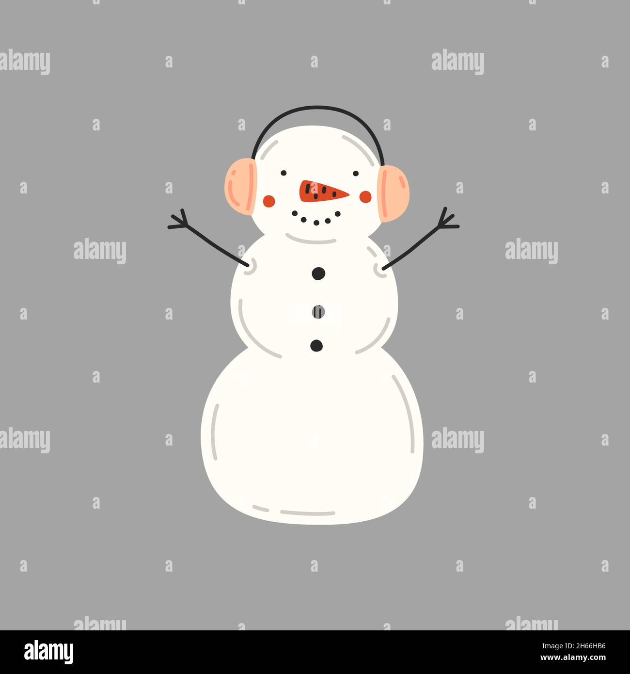 Snowman in pink cold-weather earmuffs. Vector illustration Stock Vector ...