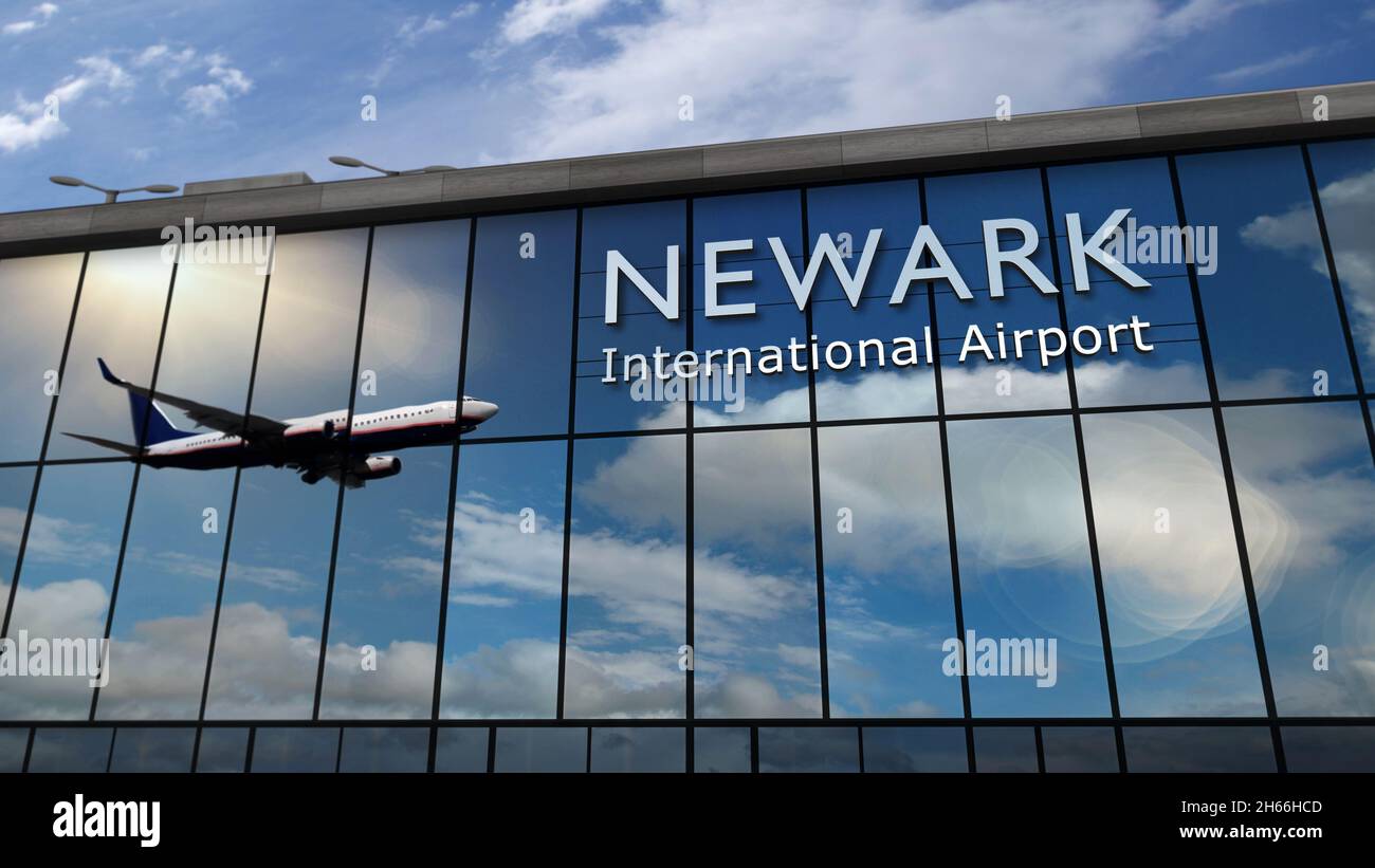 Aircraft landing at Newark, New Jersey, USA 3D rendering illustration ...