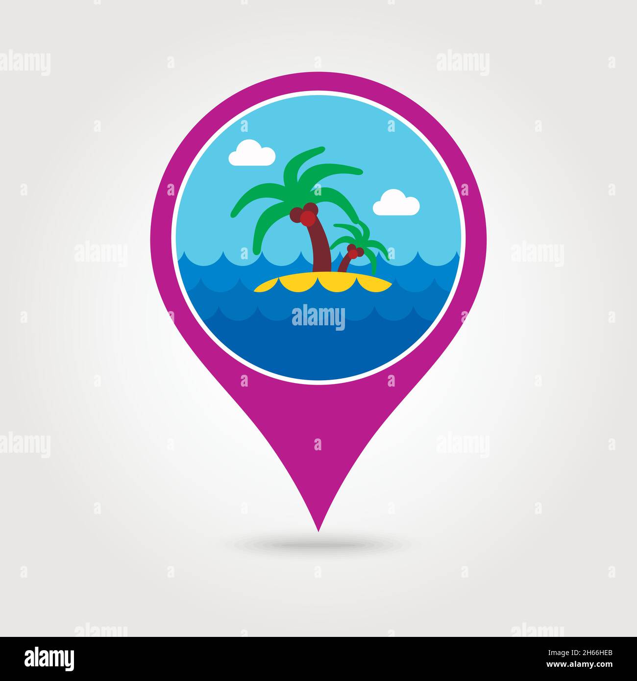 Island with palm trees vector pin map icon. Beach Map pointer. Summer ...