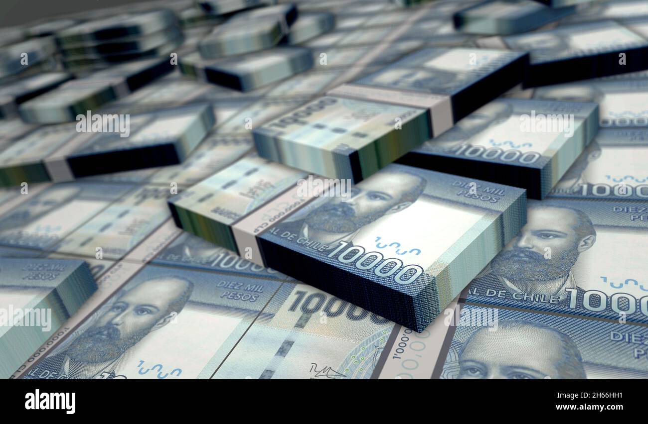 Chile Pesos money pack 3d illustration. CLP banknote bundle stacks ...