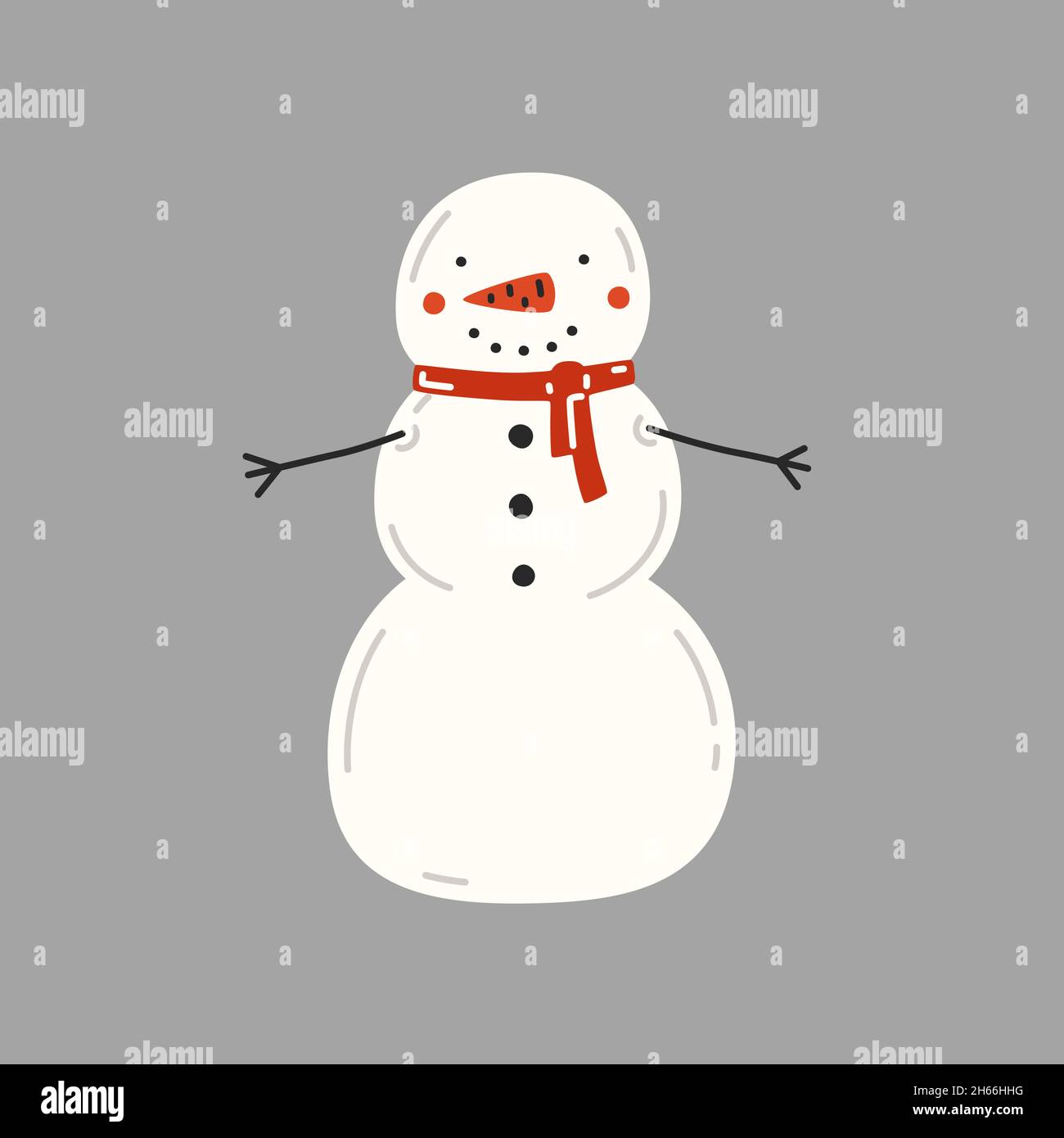 Snowman in red scarf on a grey background. Vector illustration Stock ...