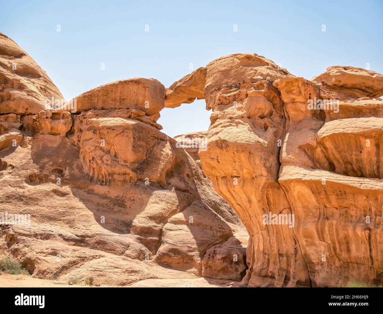 Um Frouth Rock Bridge, a high natural rock bridge in Wadi Rum desert ...