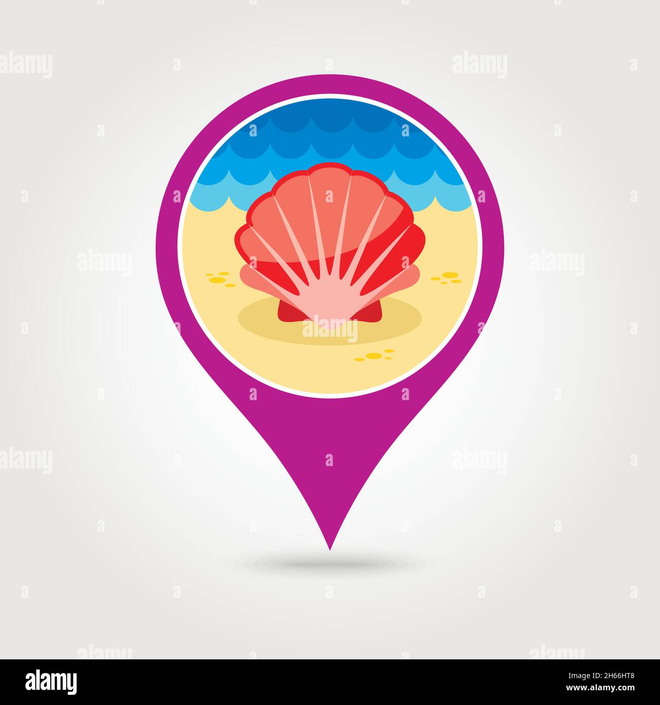 Seashell vector pin map icon. Beach Map pointer. Summer Map markers ...