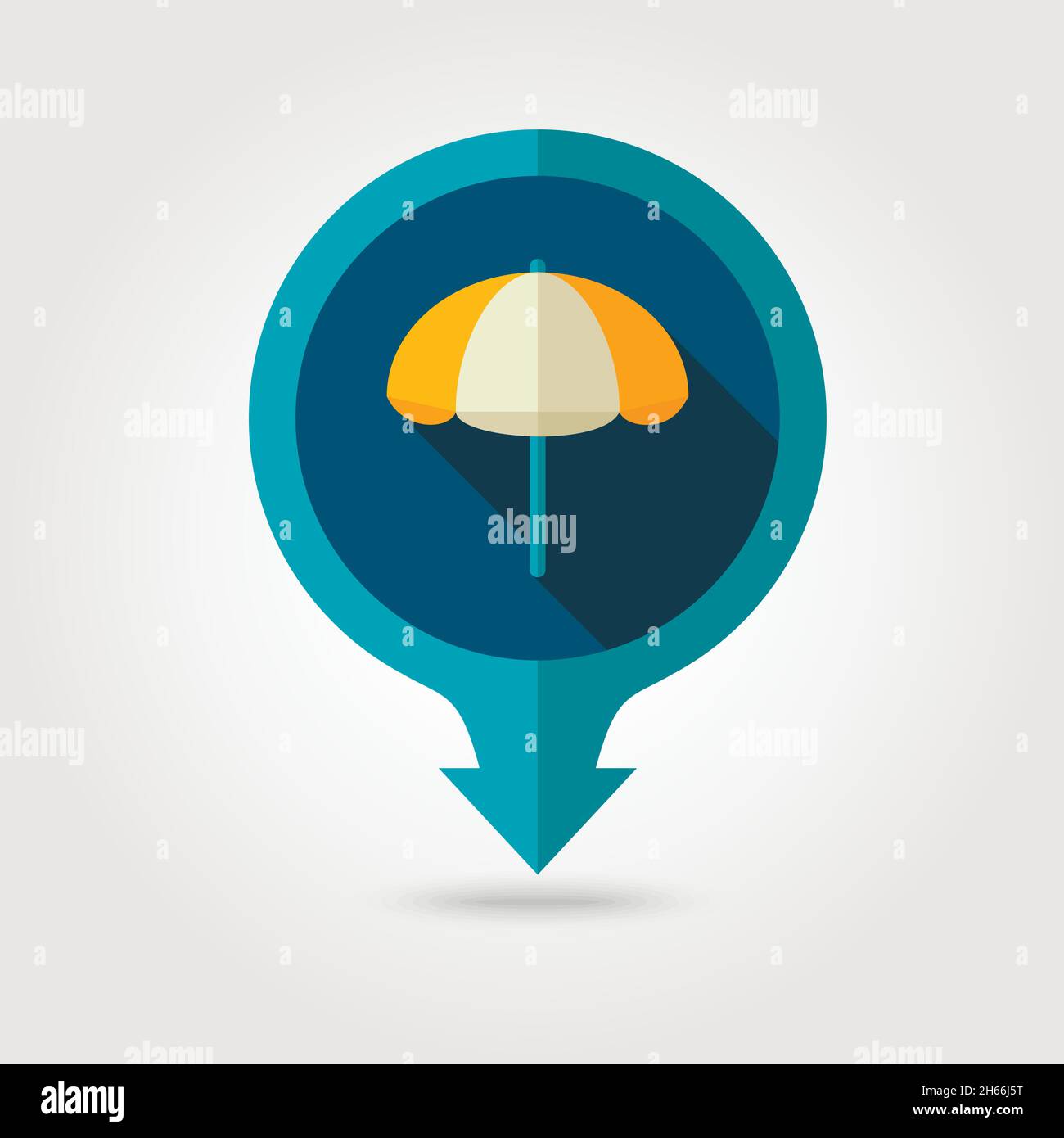 Beach Parasol vector pin map flat icon with long shadow. Map pointer ...
