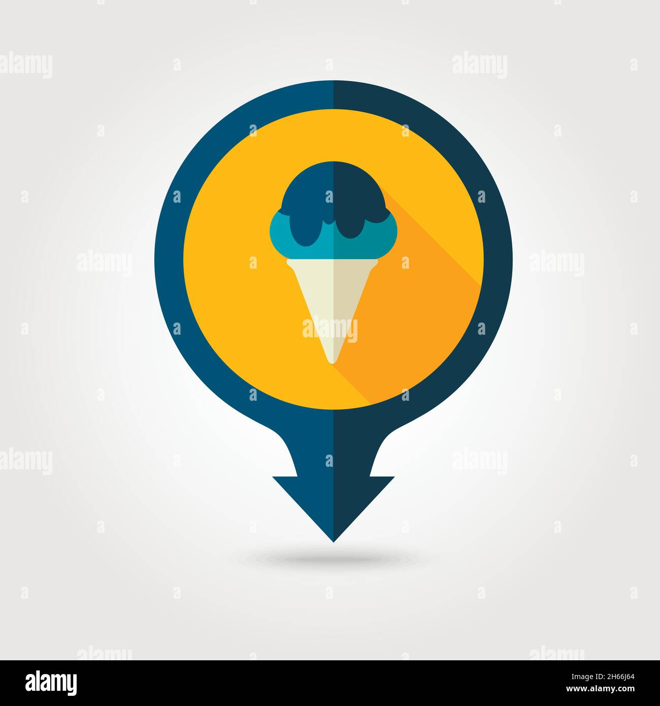 Ice Cream vector pin map flat icon with long shadow. Map pointer ...