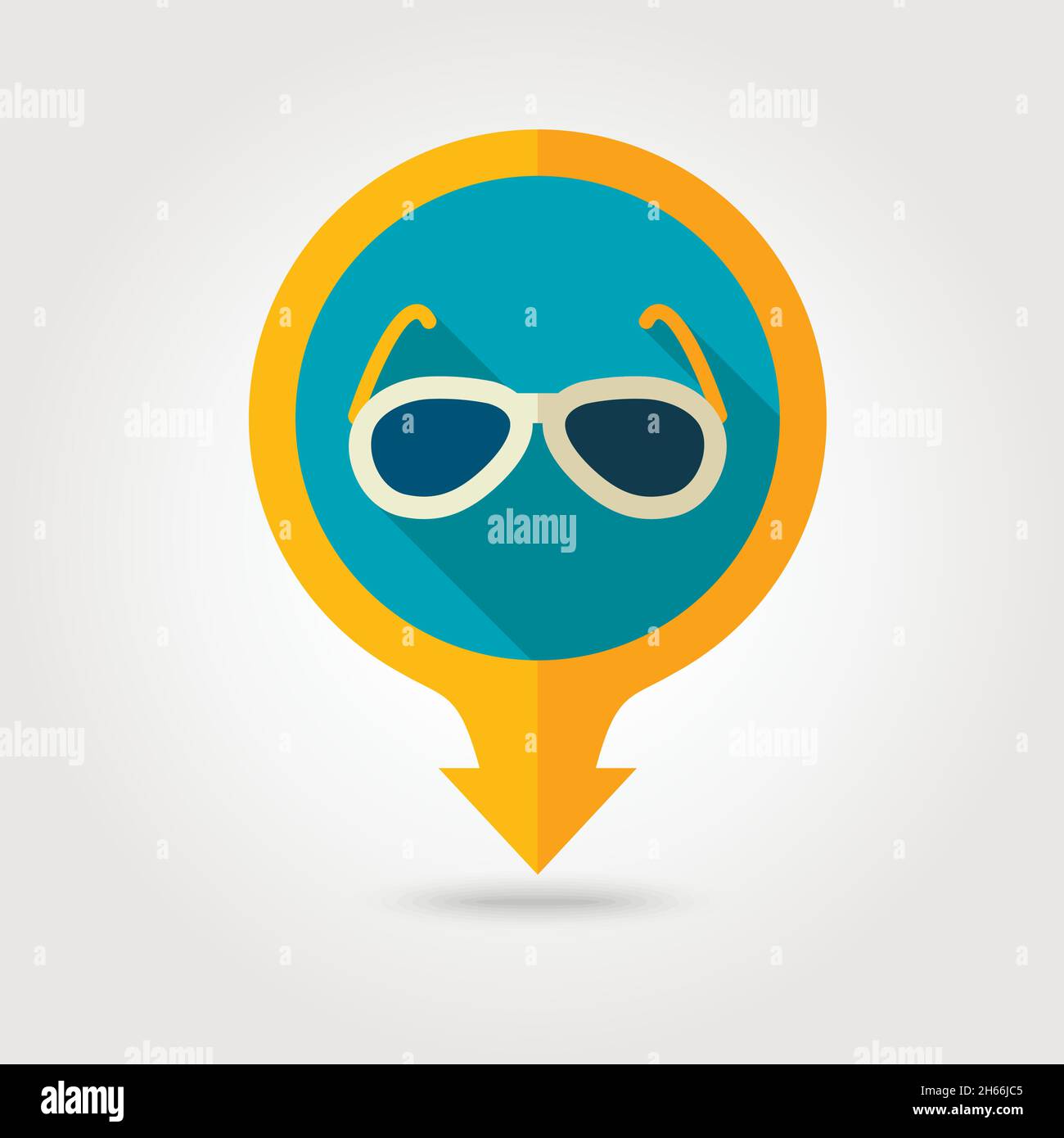 Sunglasses vector pin map flat icon with long shadow. Beach Map pointer ...