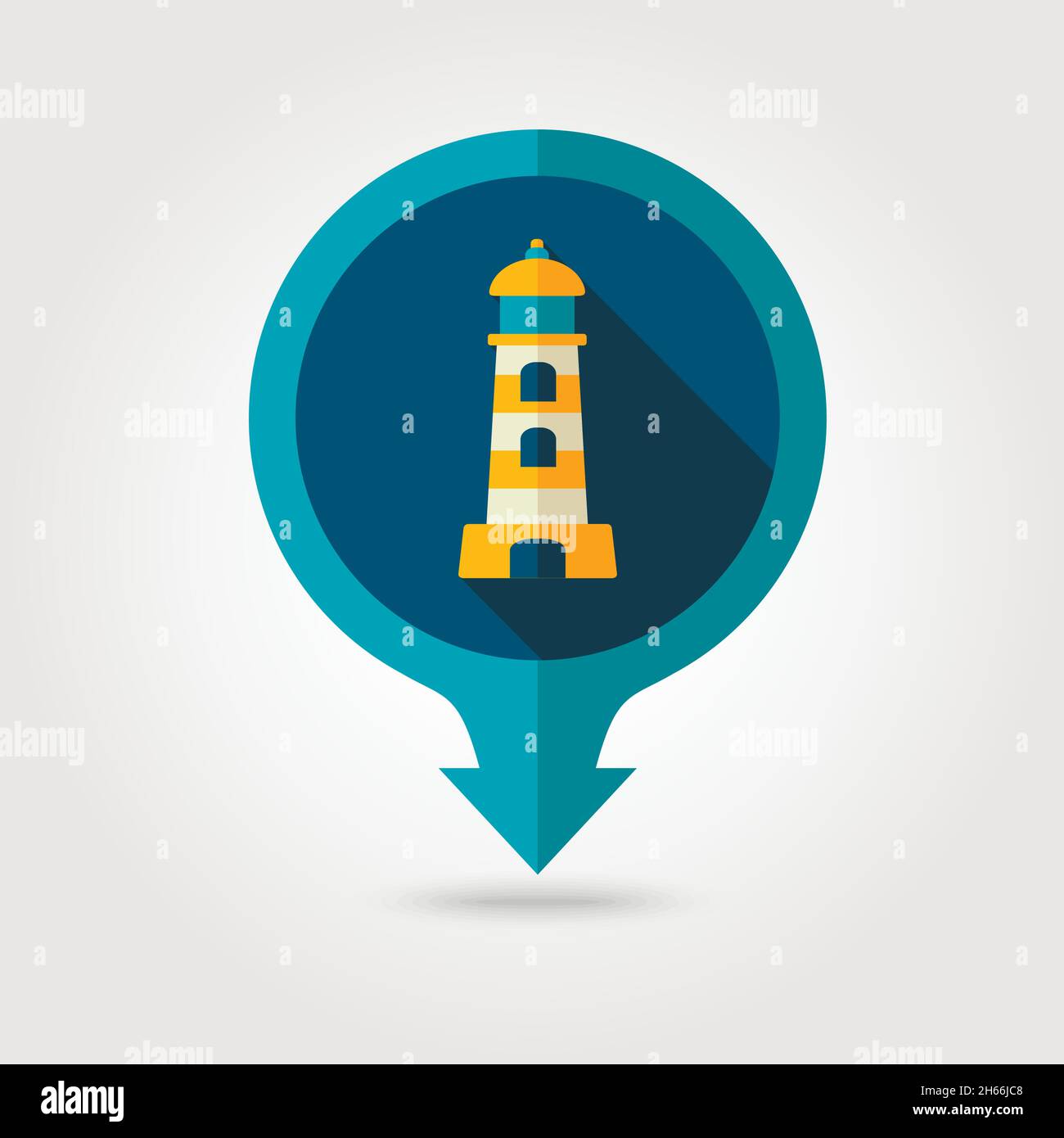 Lighthouse vector pin map flat icon with long shadow. Marine Map ...