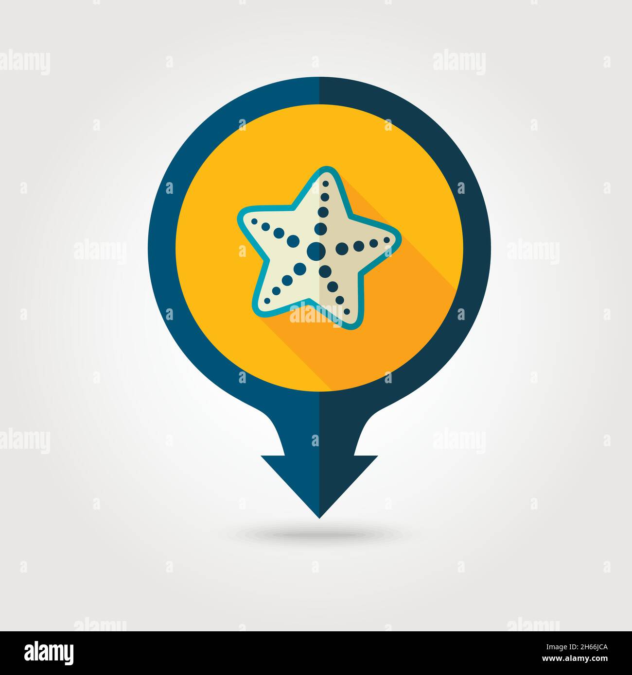 Starfish vector pin map flat icon with long shadow. Beach Map pointer ...